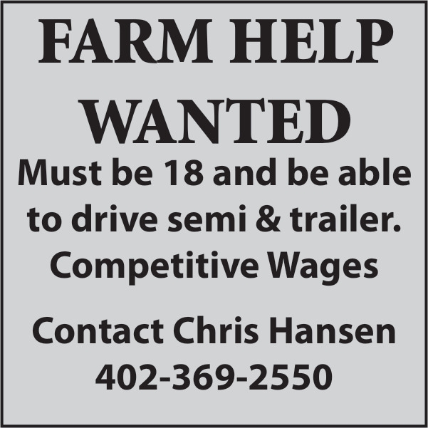 Farm Help Wanted, 402-369-2550