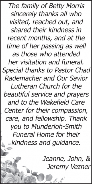 Thanks!, Family of Betty Morris